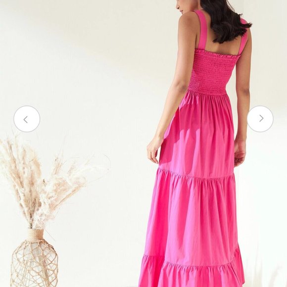 Dresses | Pink Solid Layered Organic Cotton Maxi Dress Valentines Day ...